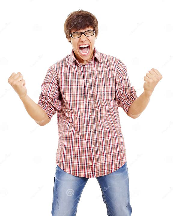Guy shouts of joy stock photo. Image of handsome, hand - 24065460