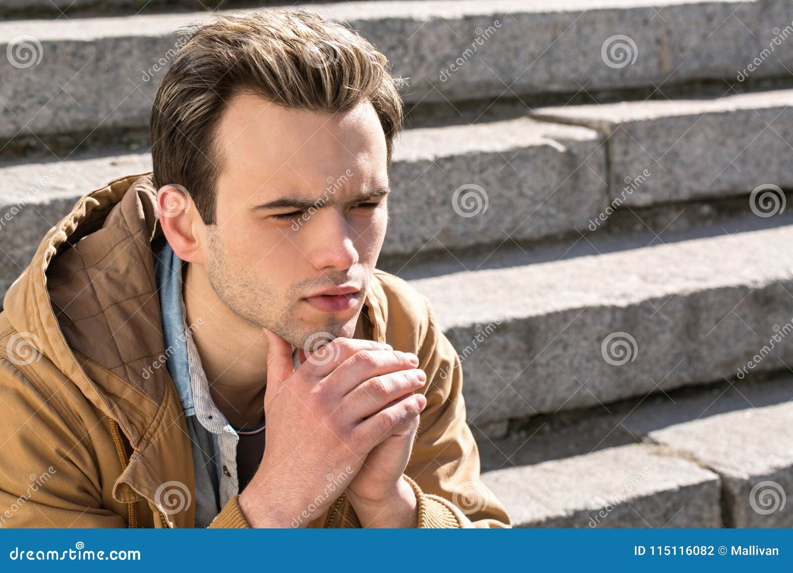 Guy sits on the steps stock photo. Image of attractive - 115116082