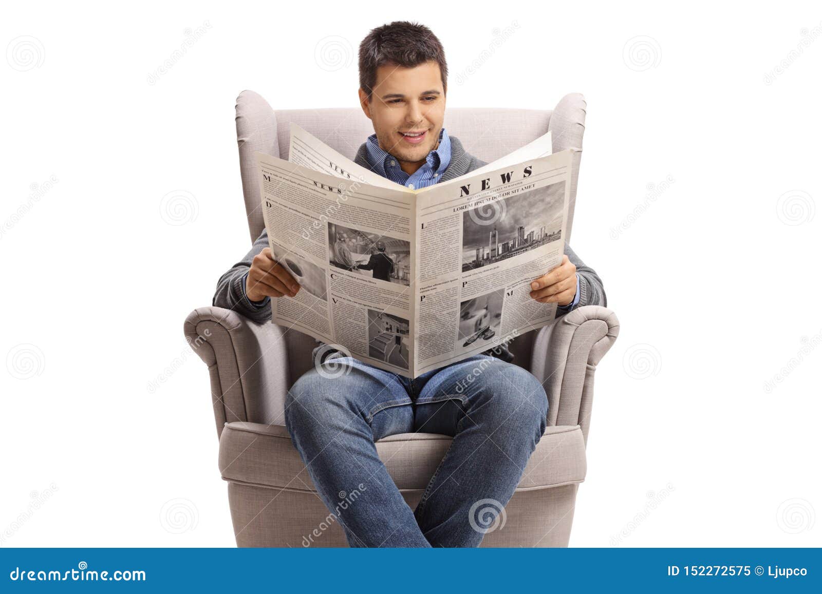 Guy Sitting in an Armchair and Reading a Newspaper Stock Image - Image ...