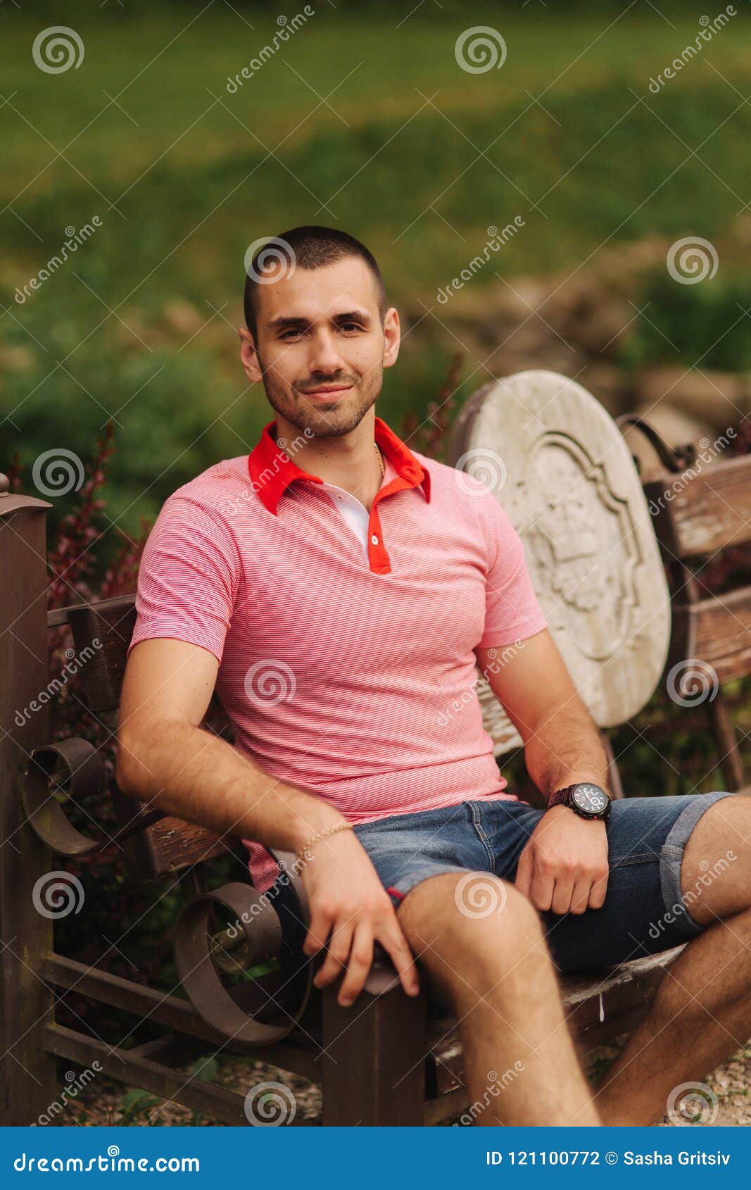 Guy is Sitting on the Bench in Park Stock Photo - Image of nature ...