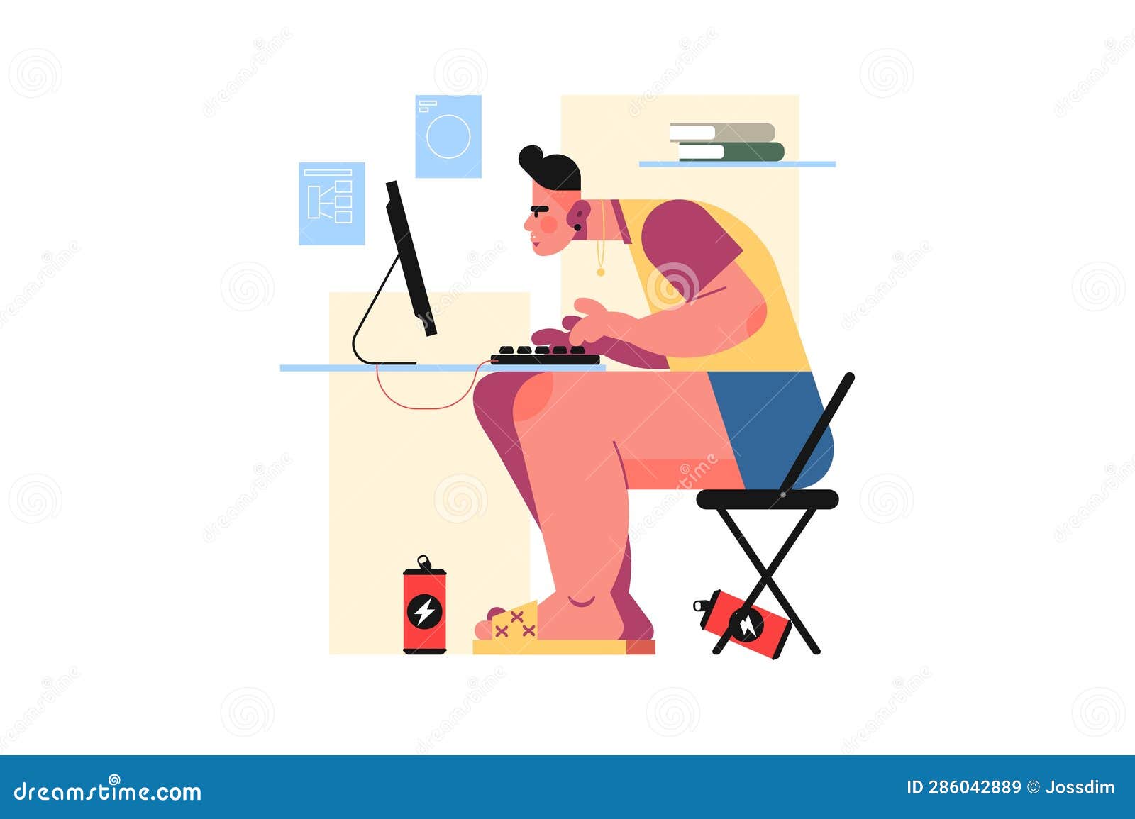 The Guy Sitting by Computer with Focused Interest Stock Vector ...