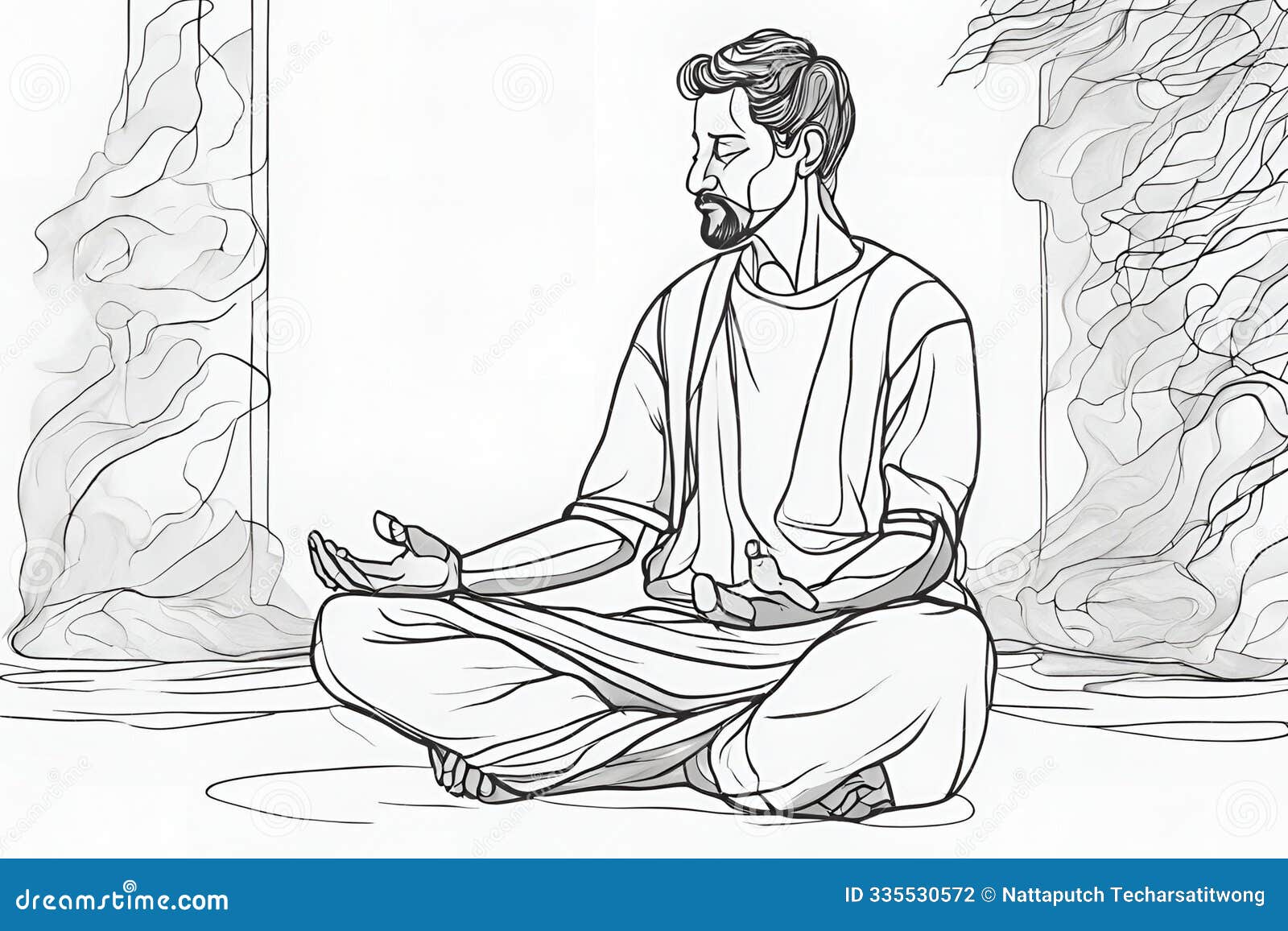 Guy Sitting in Meditation Continuous Line Art Drawing Isolated on White ...