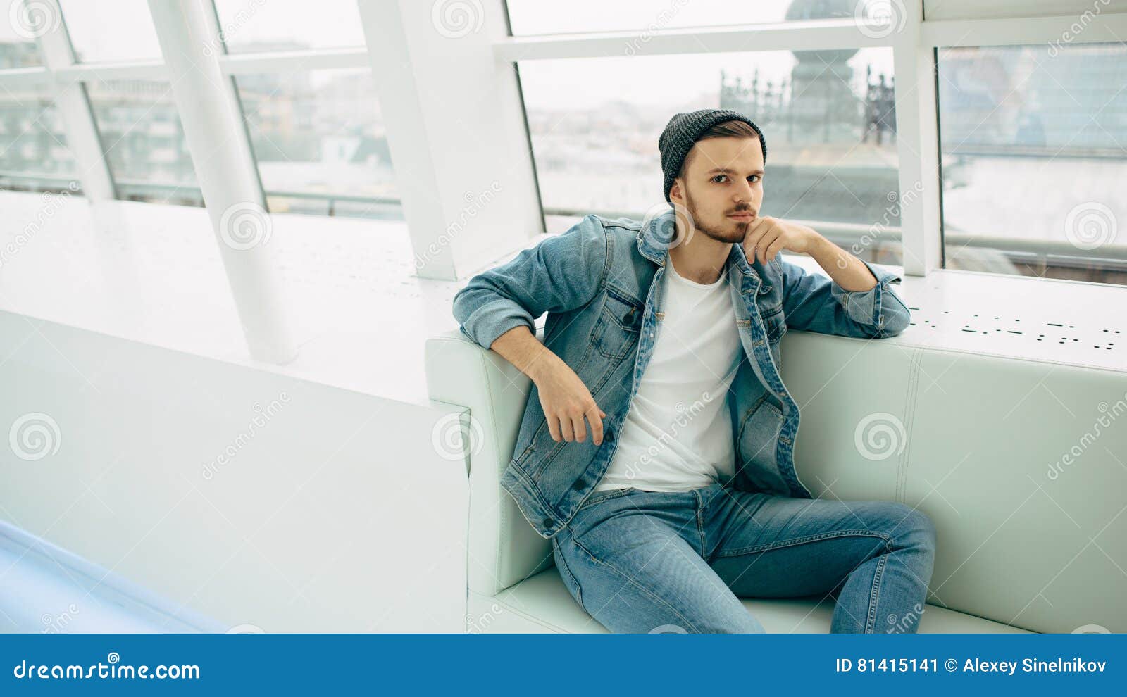 Guy is Sitting on Sofa and Thinking Stock Image - Image of authentic ...