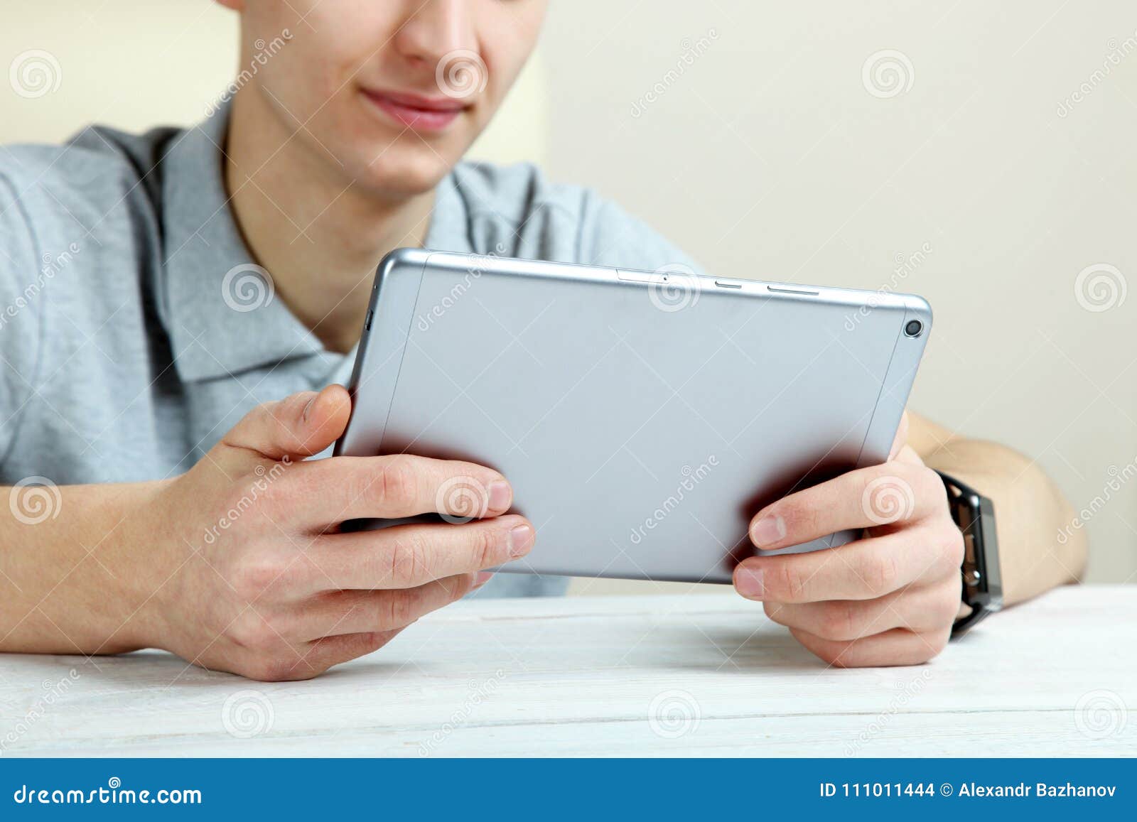 The guy with the tablet. stock photo. Image of touch - 111011444