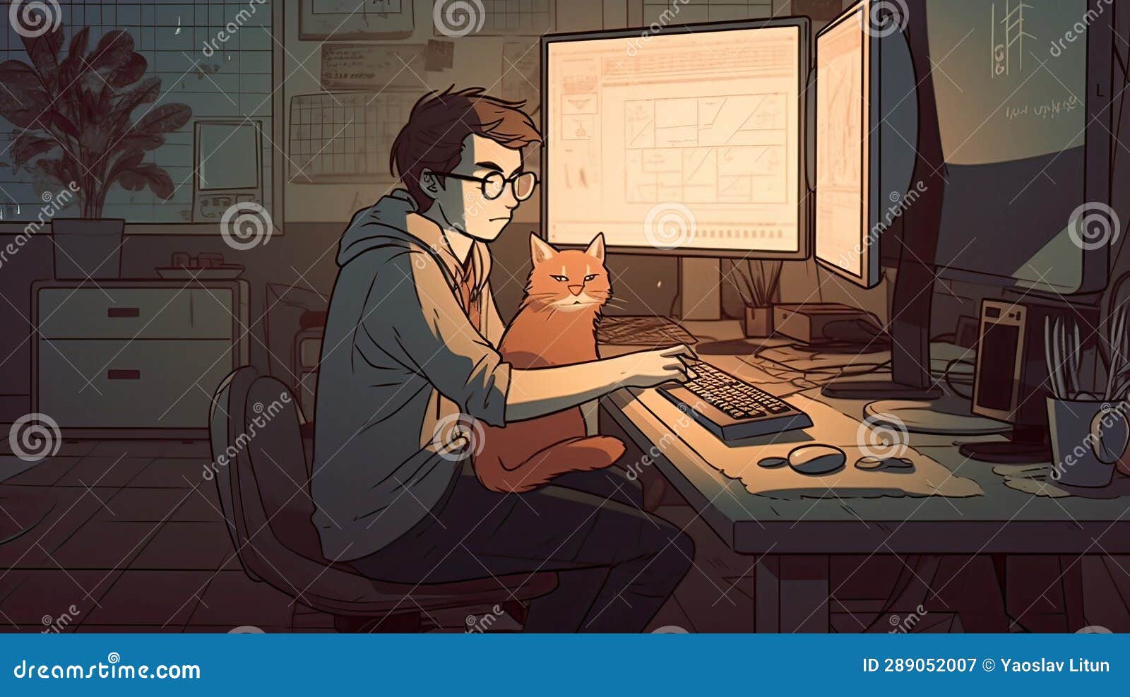 Man Sending Messages, Surfing Internet at Home. Programmer Working with ...