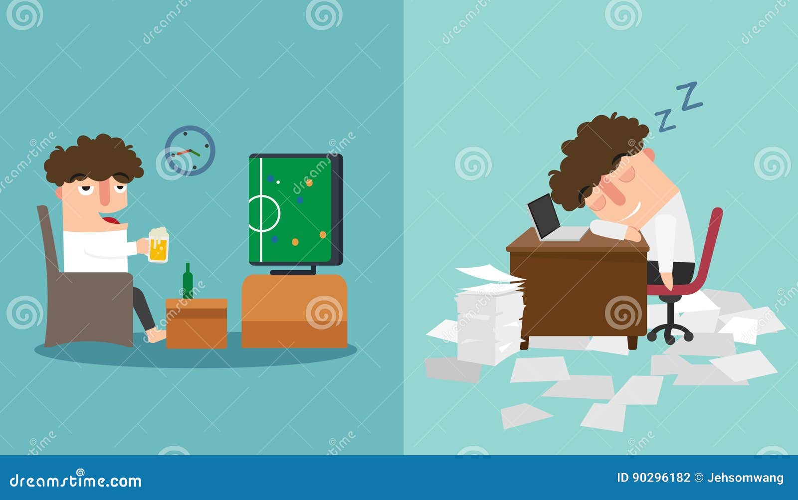 The Guy Sleeping Late and Taking a Nap during Work Illustration Stock ...