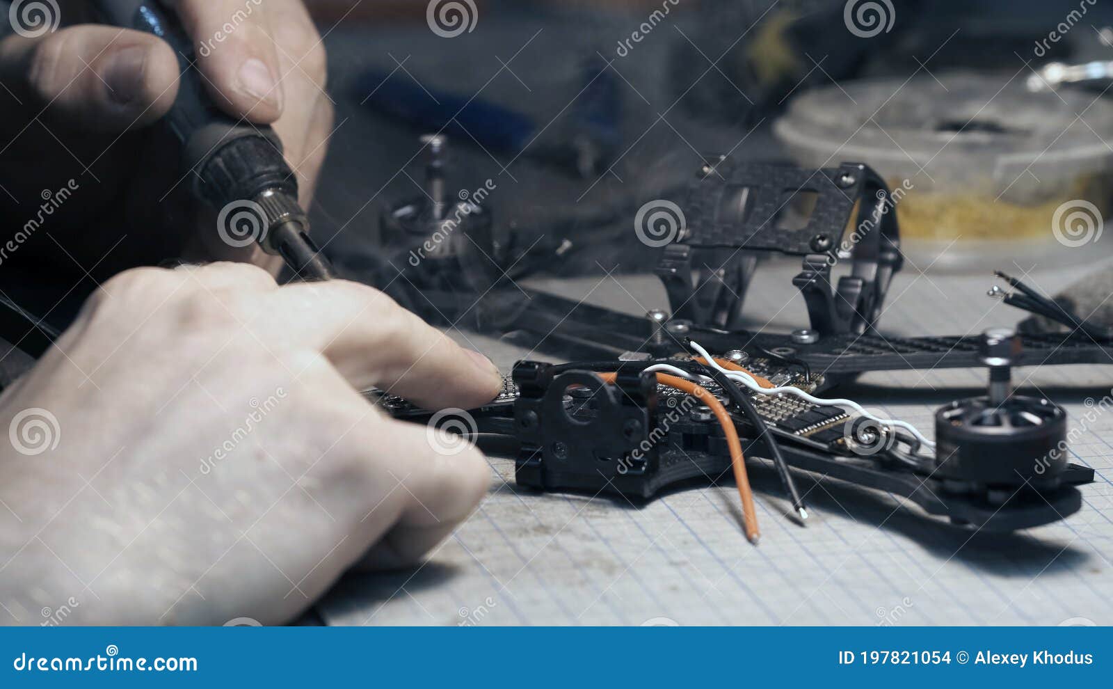 Guy Soldering Drone FPV Wires. Back Frame View Stock Photo - Image of ...