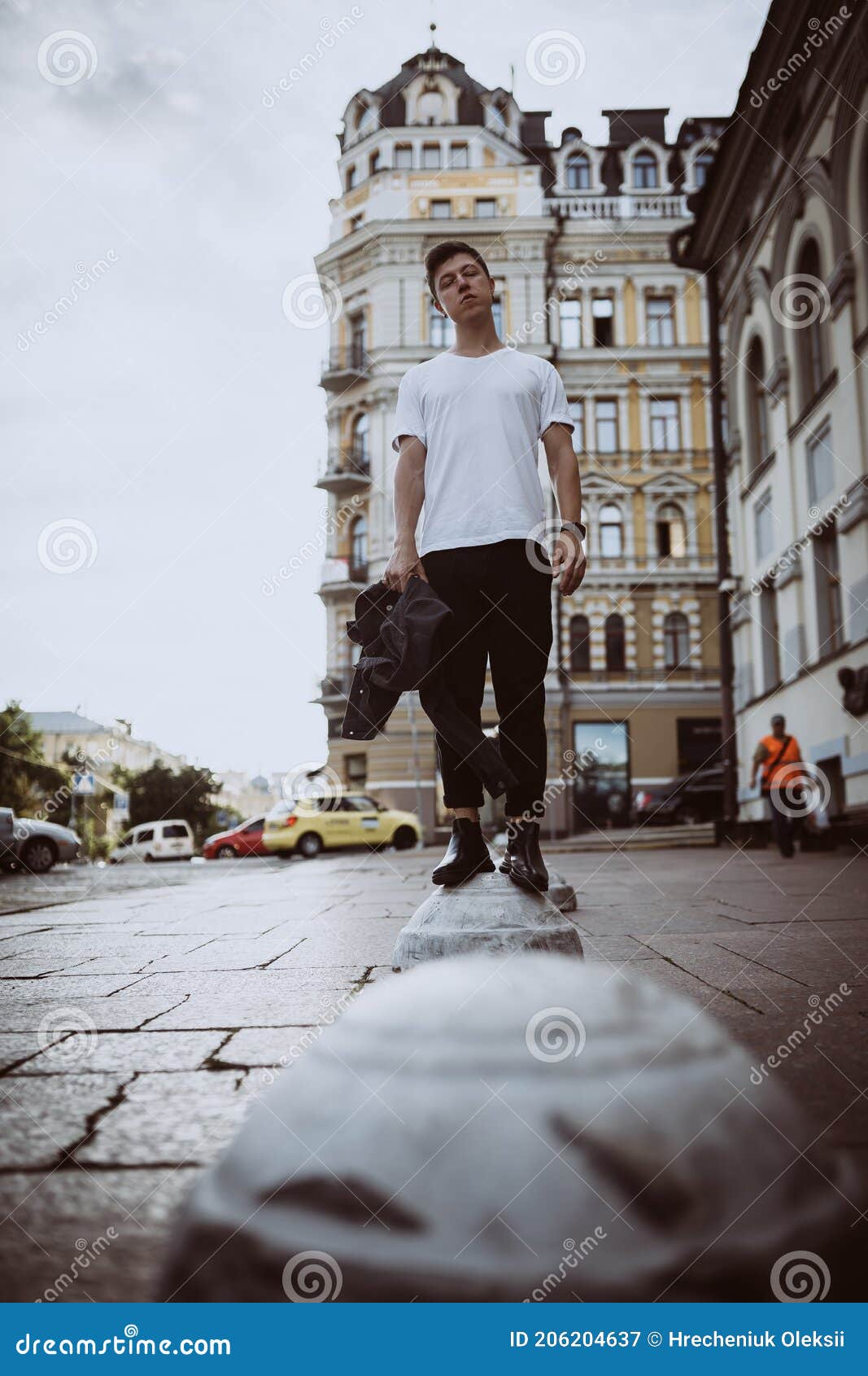 Guy Stand on the City Street, Look Camera and Around Stock Image ...