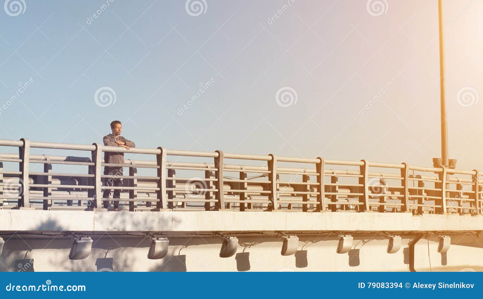 Guy Standing on Bridge and Enjoying Nature Stock Photo - Image of ...