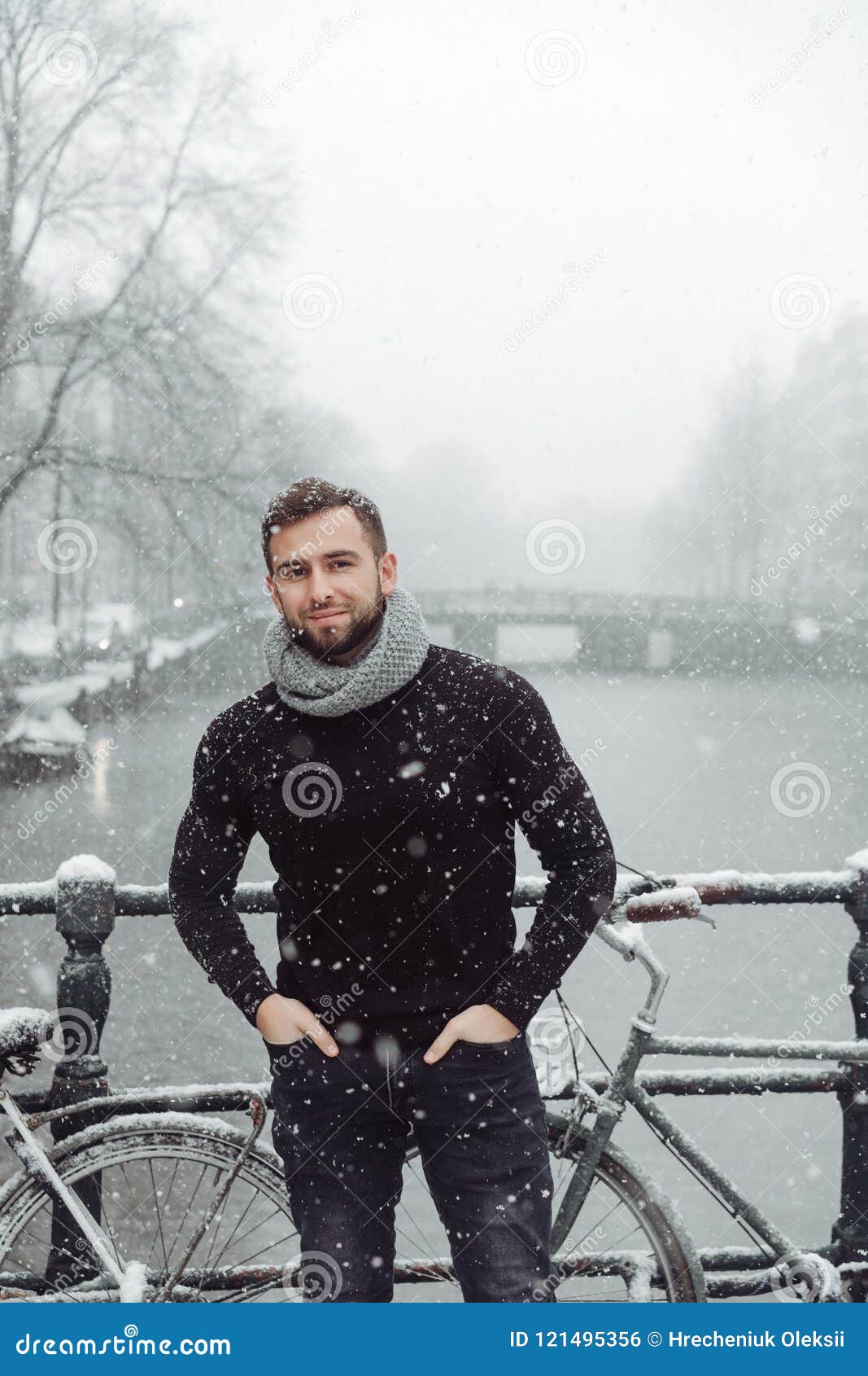 Guy is Standing on a Bridge Stock Photo - Image of vertical, european ...