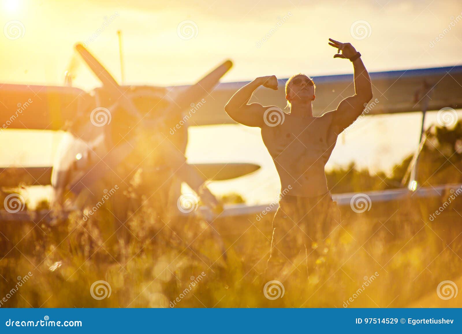 A Guy is Standing by the Plane. Stock Image - Image of perfect, chest ...