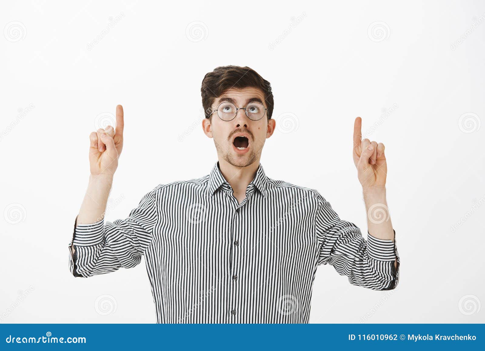 Guy Standing Still Worrying Ceiling Will Fall. Interested Creative ...