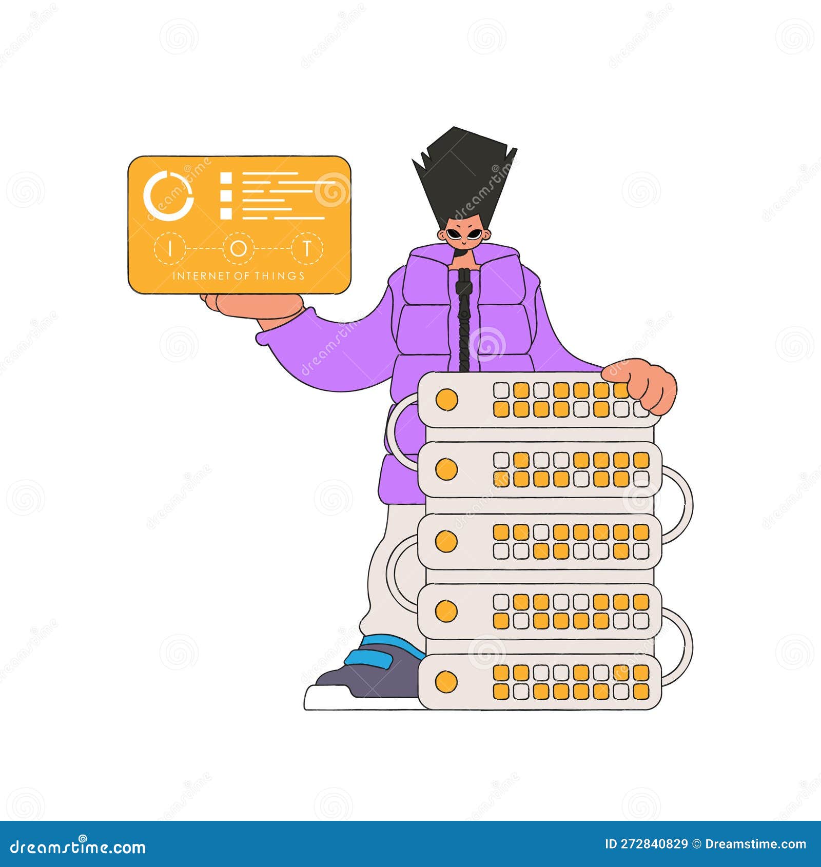 Guy Stands by Server IoT Logo in Hands. Stock Vector - Illustration of ...