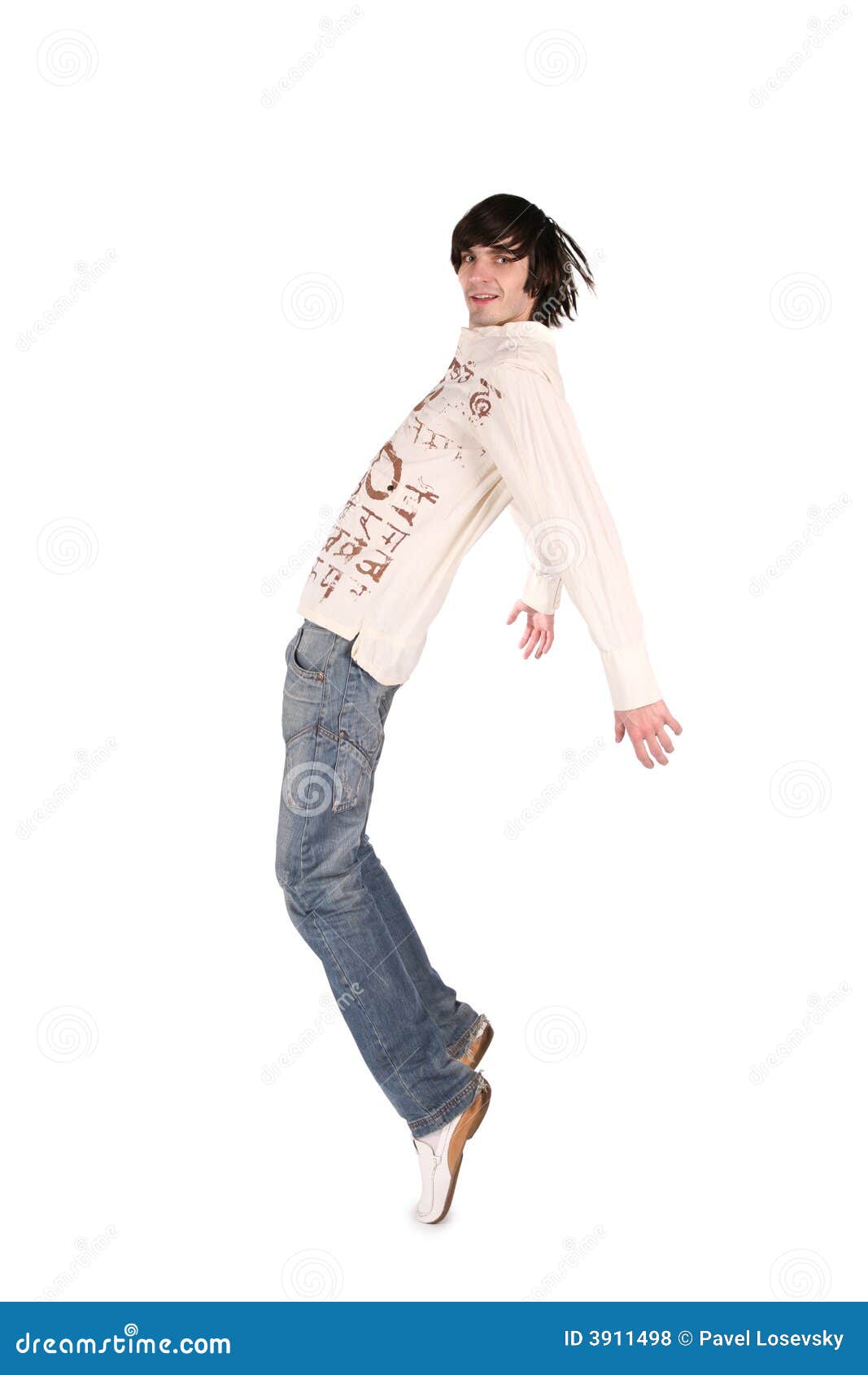 Guy Stands On Tiptoe Picture. Image: 3911498