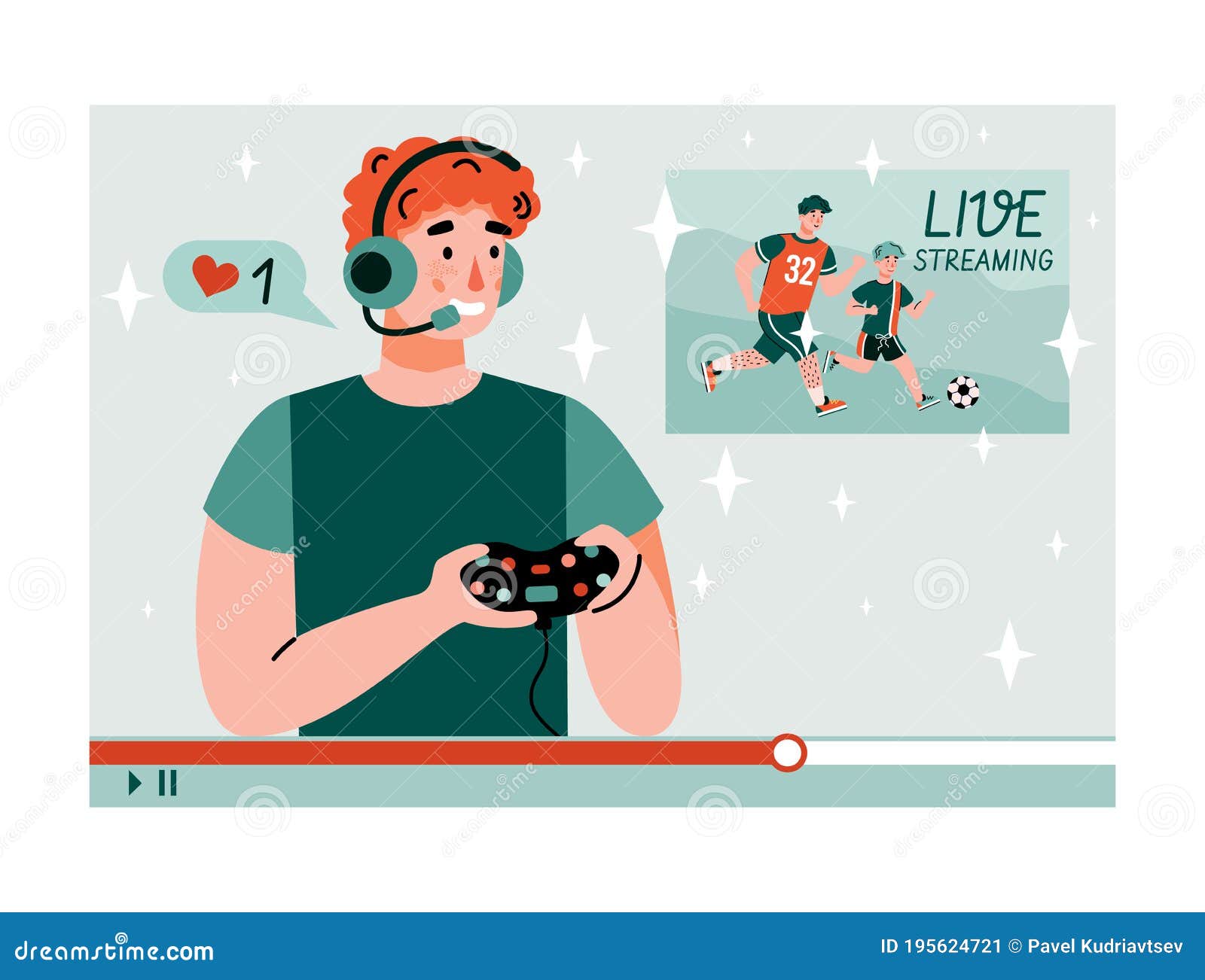 Guy Streaming Playing Videogame, Flat Cartoon Vector Illustration ...