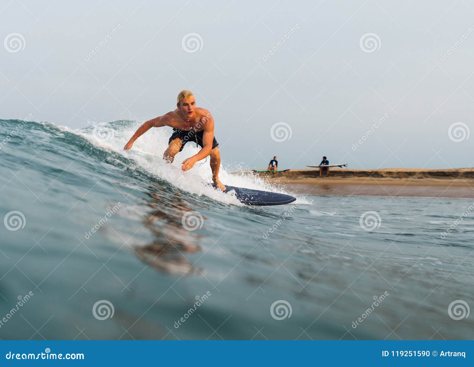 Guy Swims on the Surf on the Wave Stock Photo - Image of active, splash ...