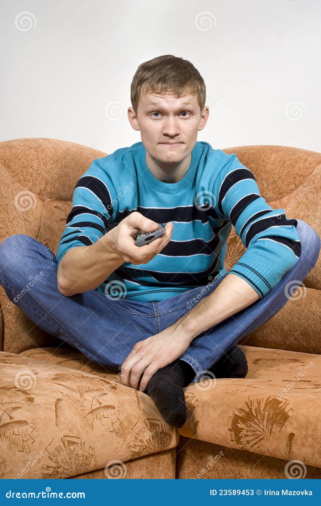 The Guy Switches the Tv Dissatisfied Stock Image - Image of gestures ...