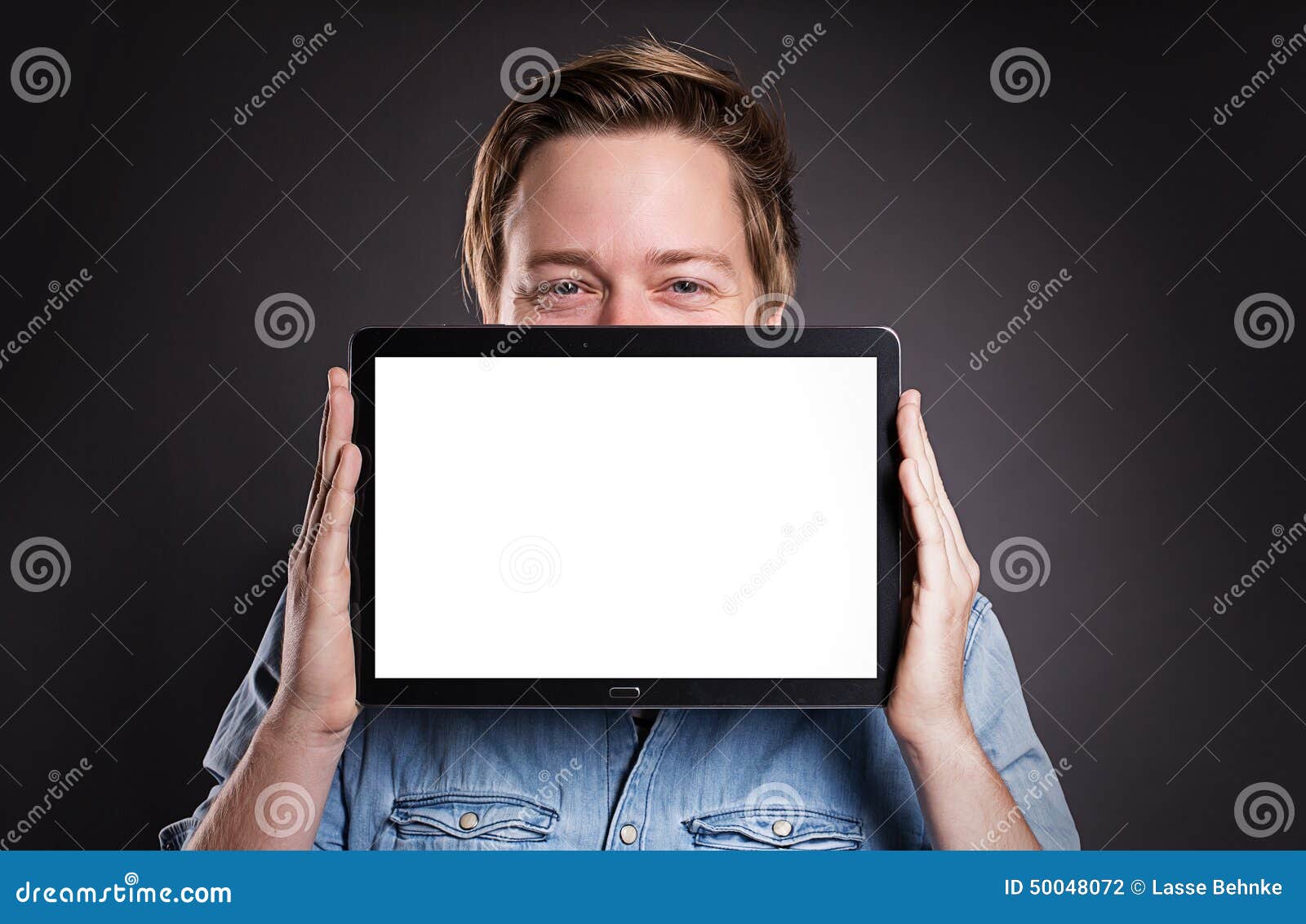 Guy with Tablet PC stock photo. Image of person, internet - 50048072