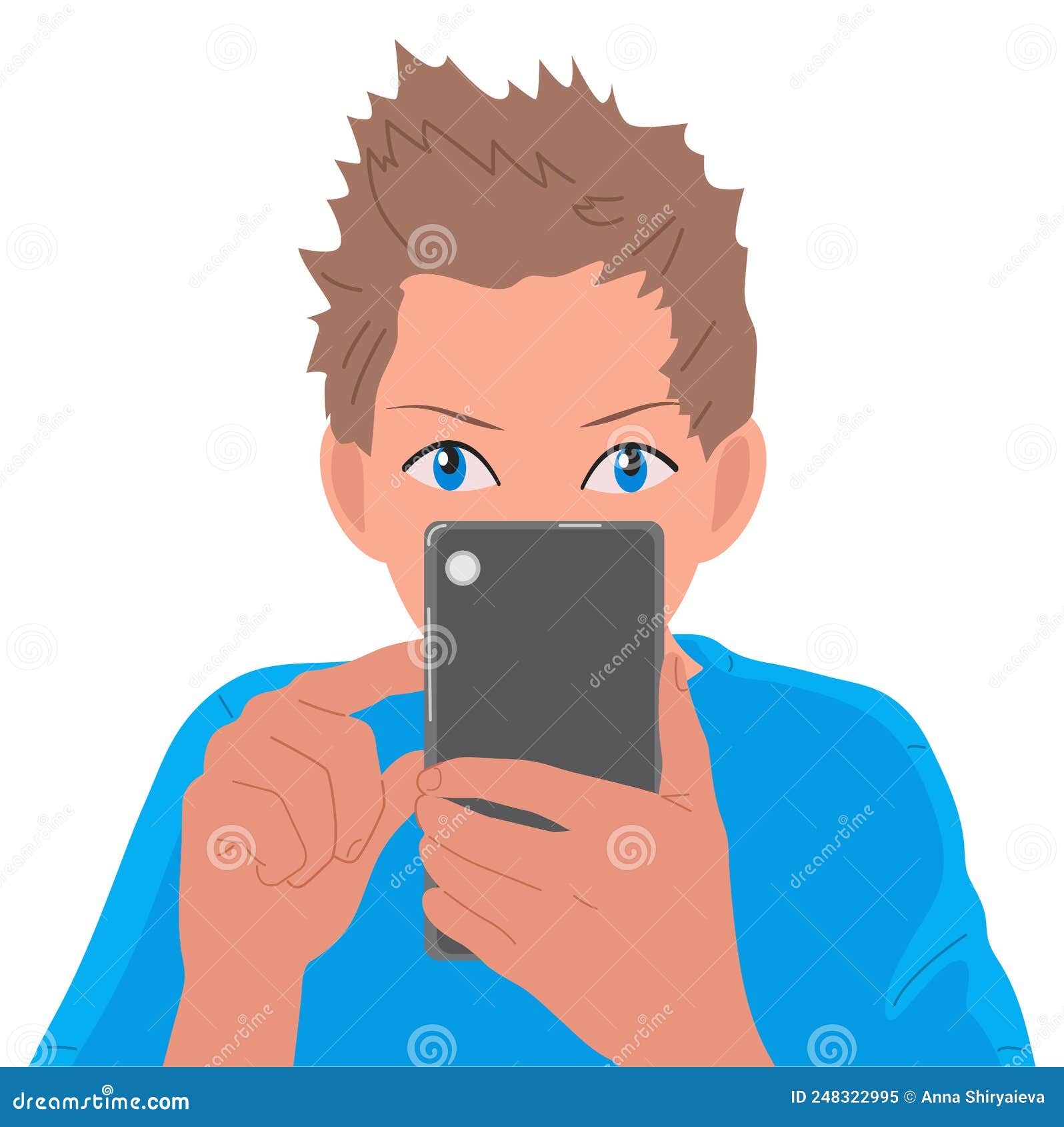 The Guy is Talking on a Video Link or Taking a Photo on the Phone ...