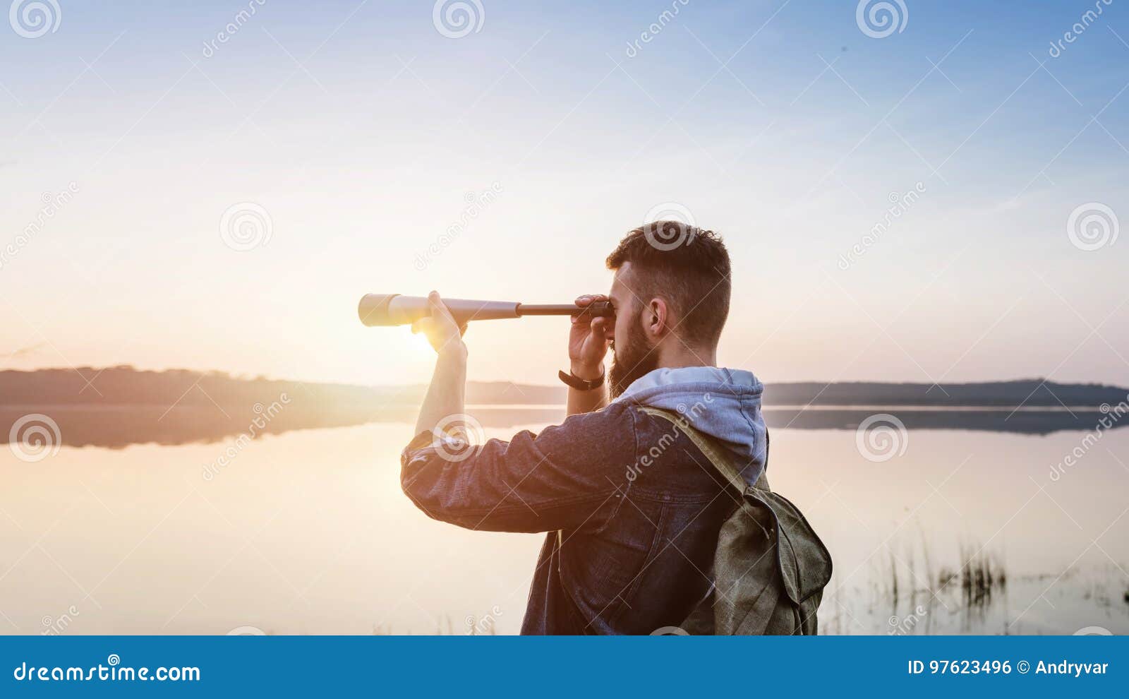 A Guy with a Telescope for Nature... Stock Photo - Image of back ...