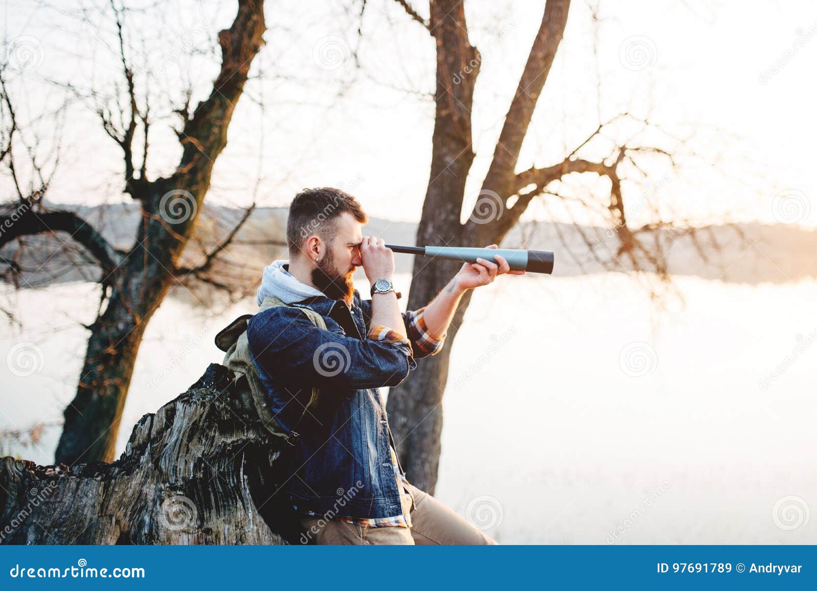 A Guy with a Telescope for Nature... Stock Image - Image of jungle ...