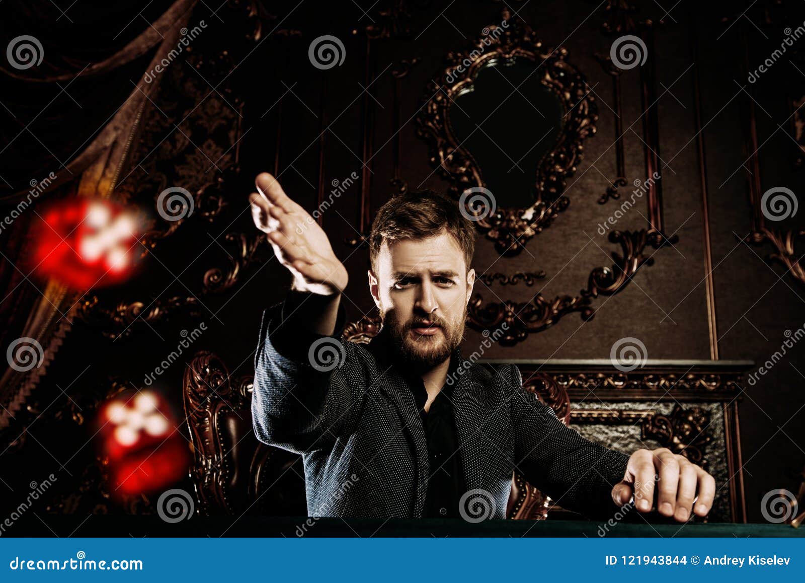 Guy throws the dice stock photo. Image of poker, dice - 121943844