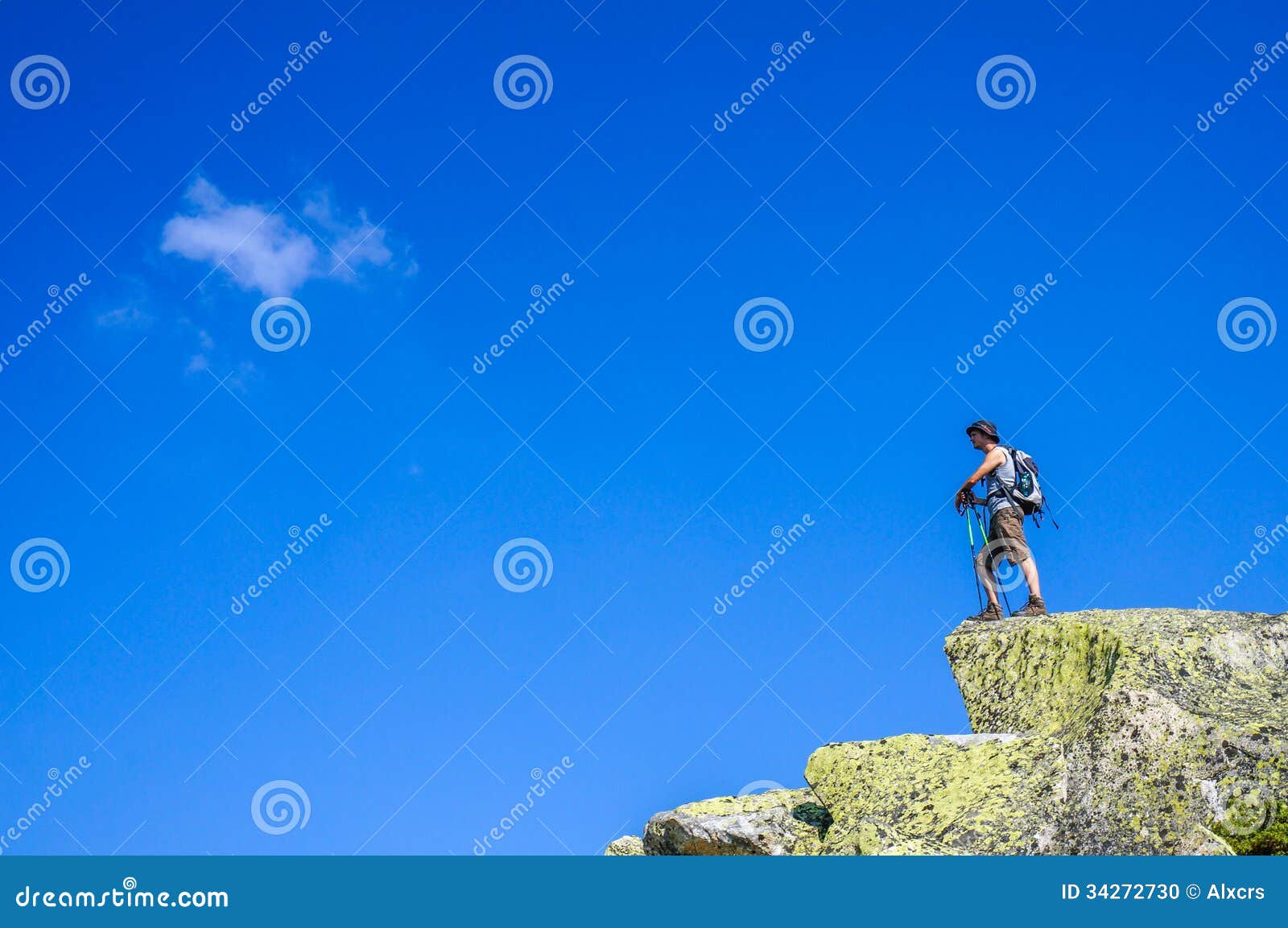 Guy on the Top of a Boulder Stock Photo - Image of climb, backpack ...