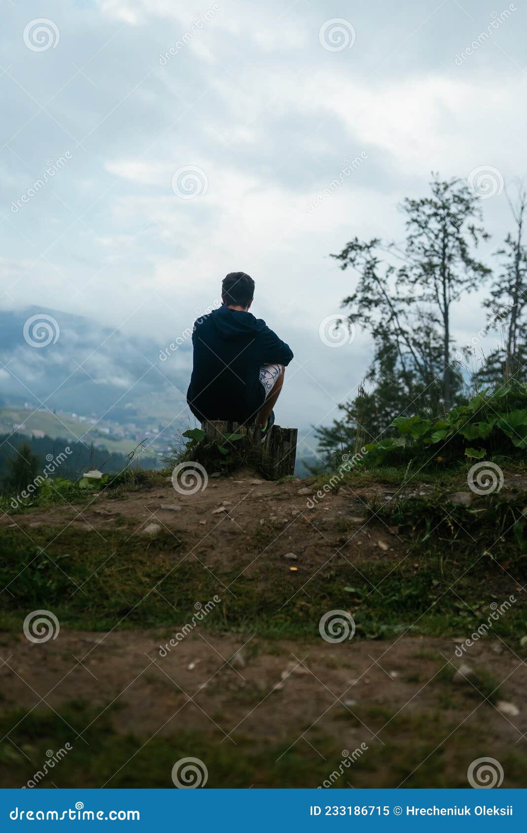 Guy Top of a Hill Enjoying View of Nature Stock Image - Image of ...