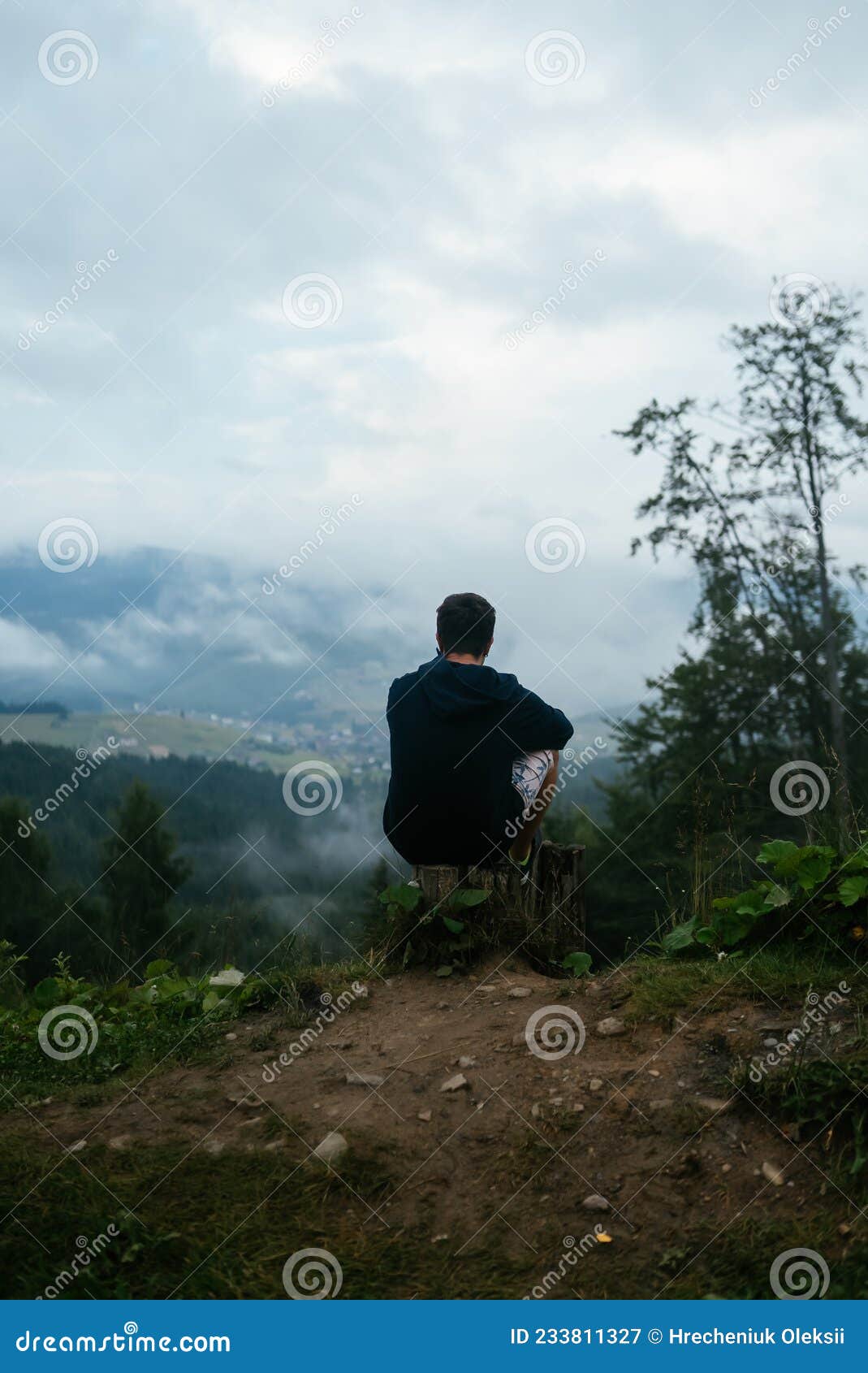 Guy Top of a Hill Enjoying View of Nature Stock Image - Image of ...