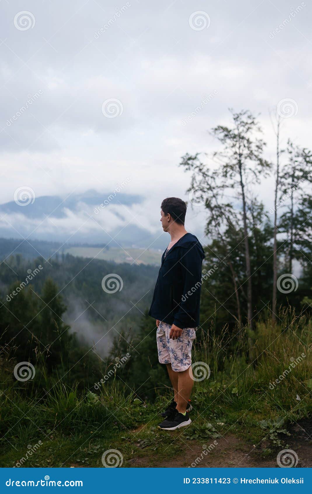 Guy Top of a Hill Enjoying View of Nature Stock Image - Image of young ...