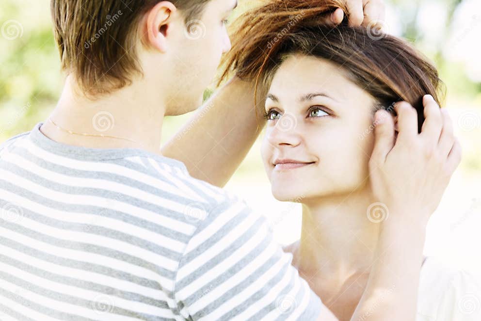 Guy Touching Girlfriends Hairs Stock Image - Image of touching, girl ...
