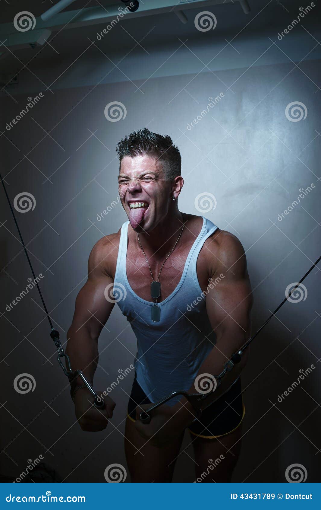 Guy Trains His Pecs Using Crossover Stock Image - Image of male ...