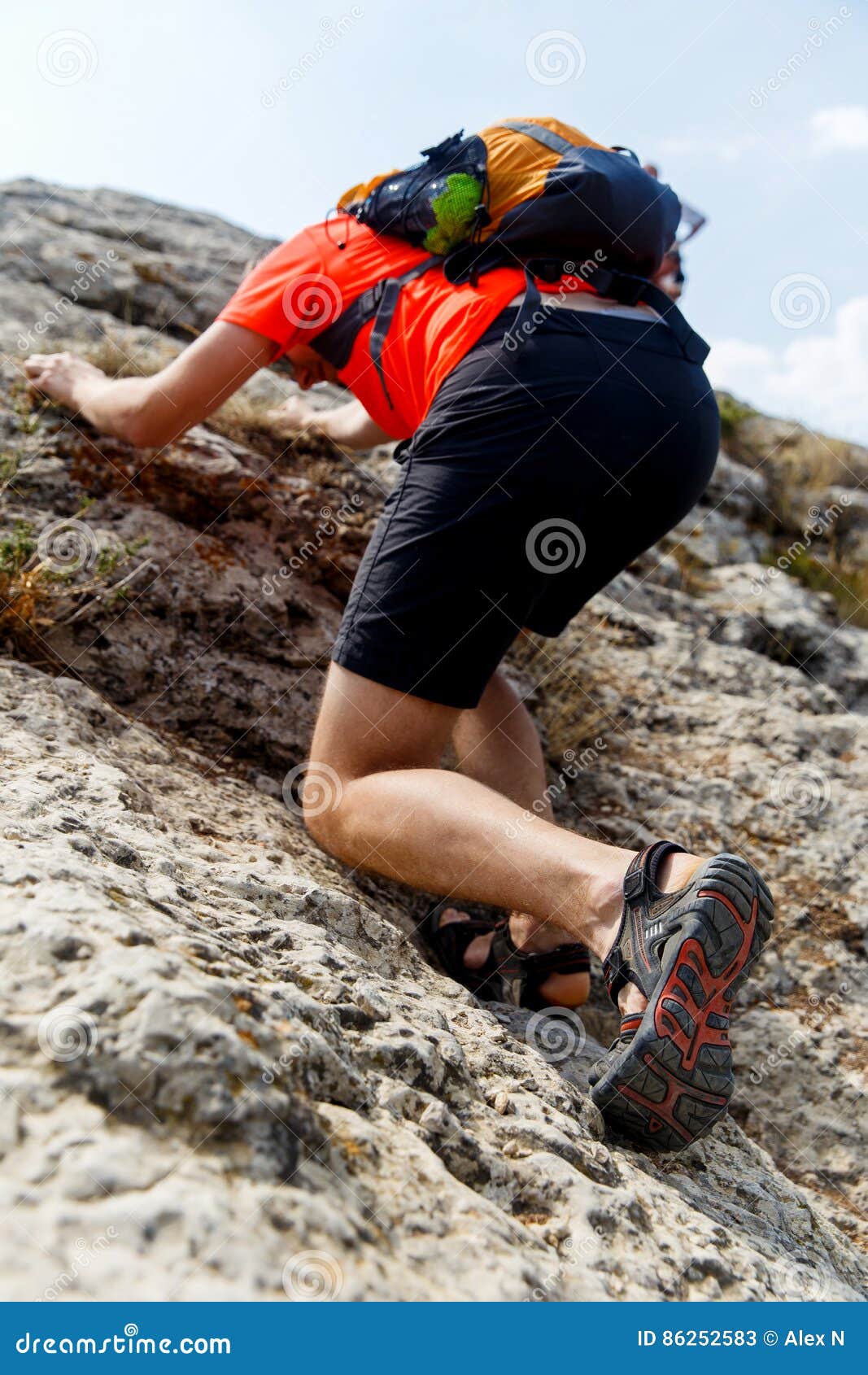 Guy Trying Climb on Mountain Stock Image - Image of hill, landscape ...