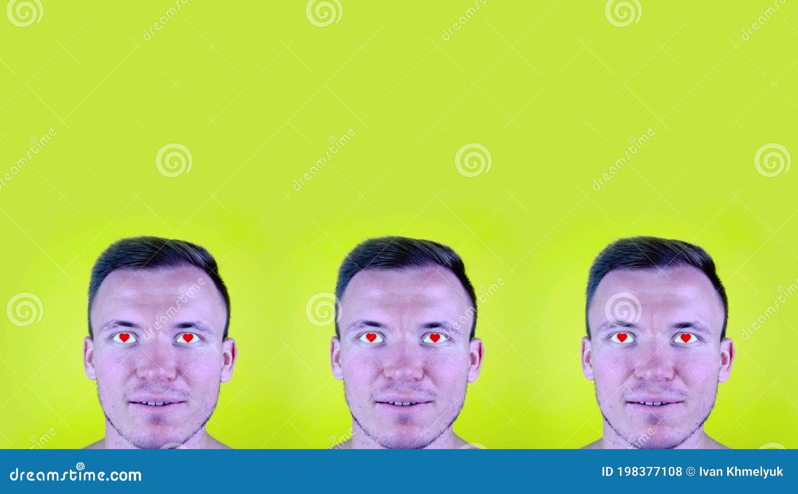 Guy Turns Head with Admiration Expression and Pupils Change Stock ...