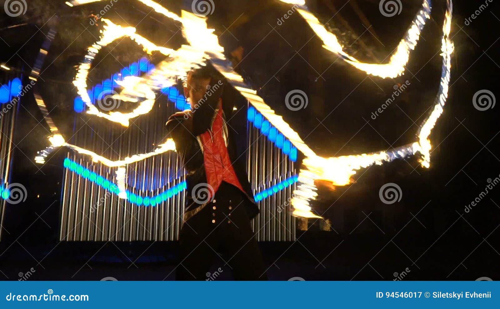 The Guy Twists a Giant Staff at the Fire Show Stock Video - Video of ...