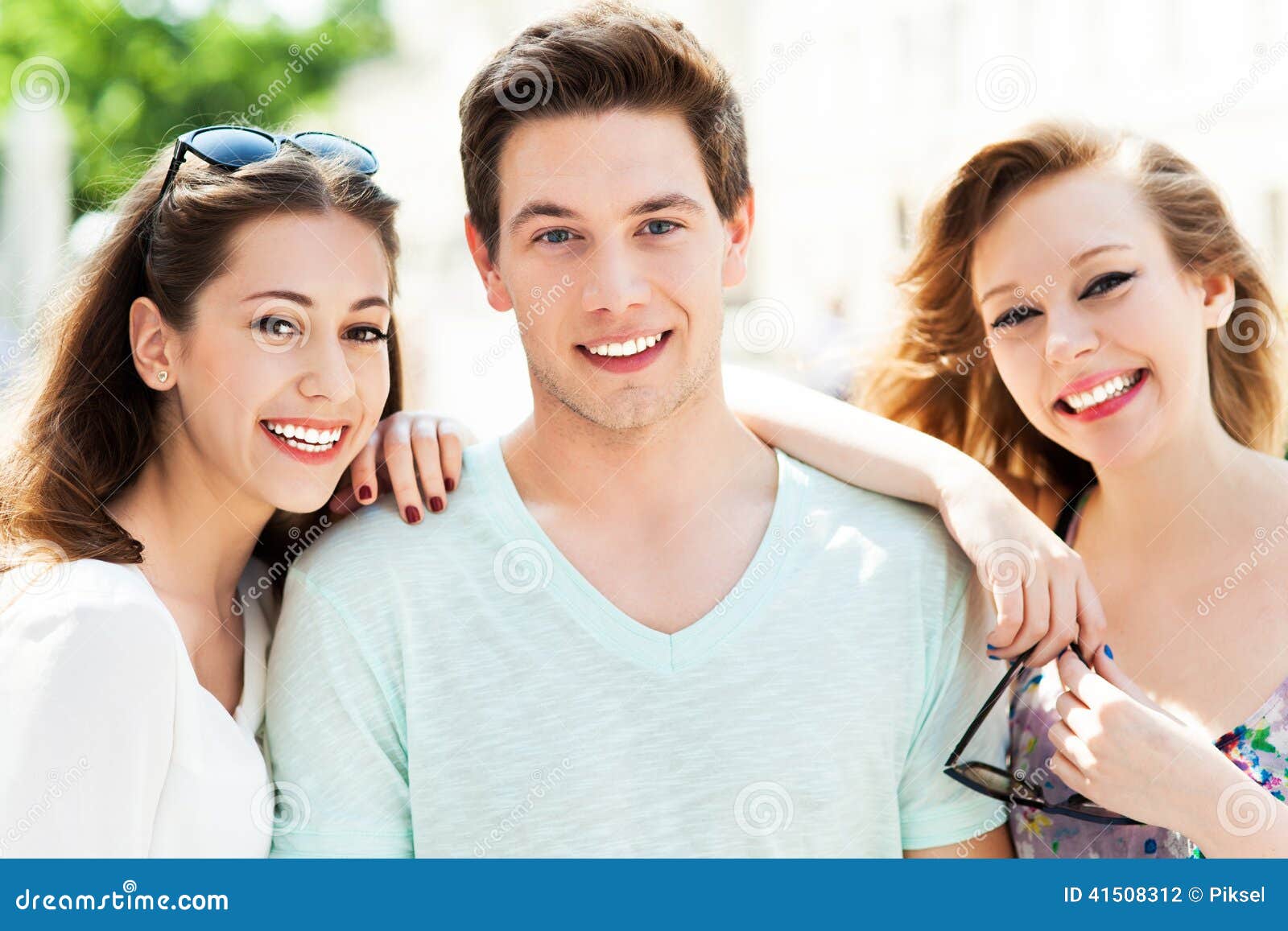 Guy with Two Female Friends Stock Photo - Image of bonding, friendship ...