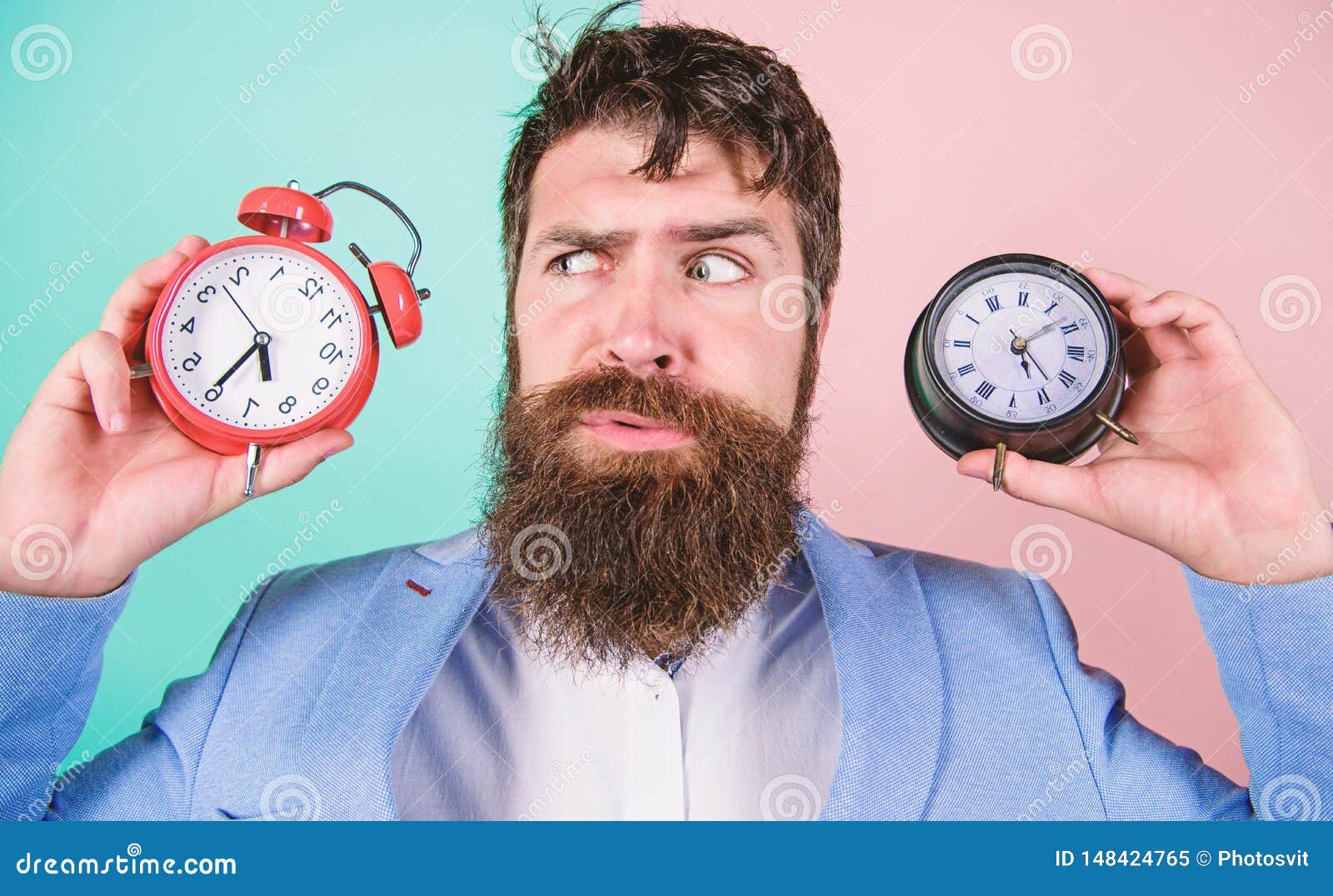Guy Unshaven Puzzled Face Having Problems with Changing Time. Changing ...