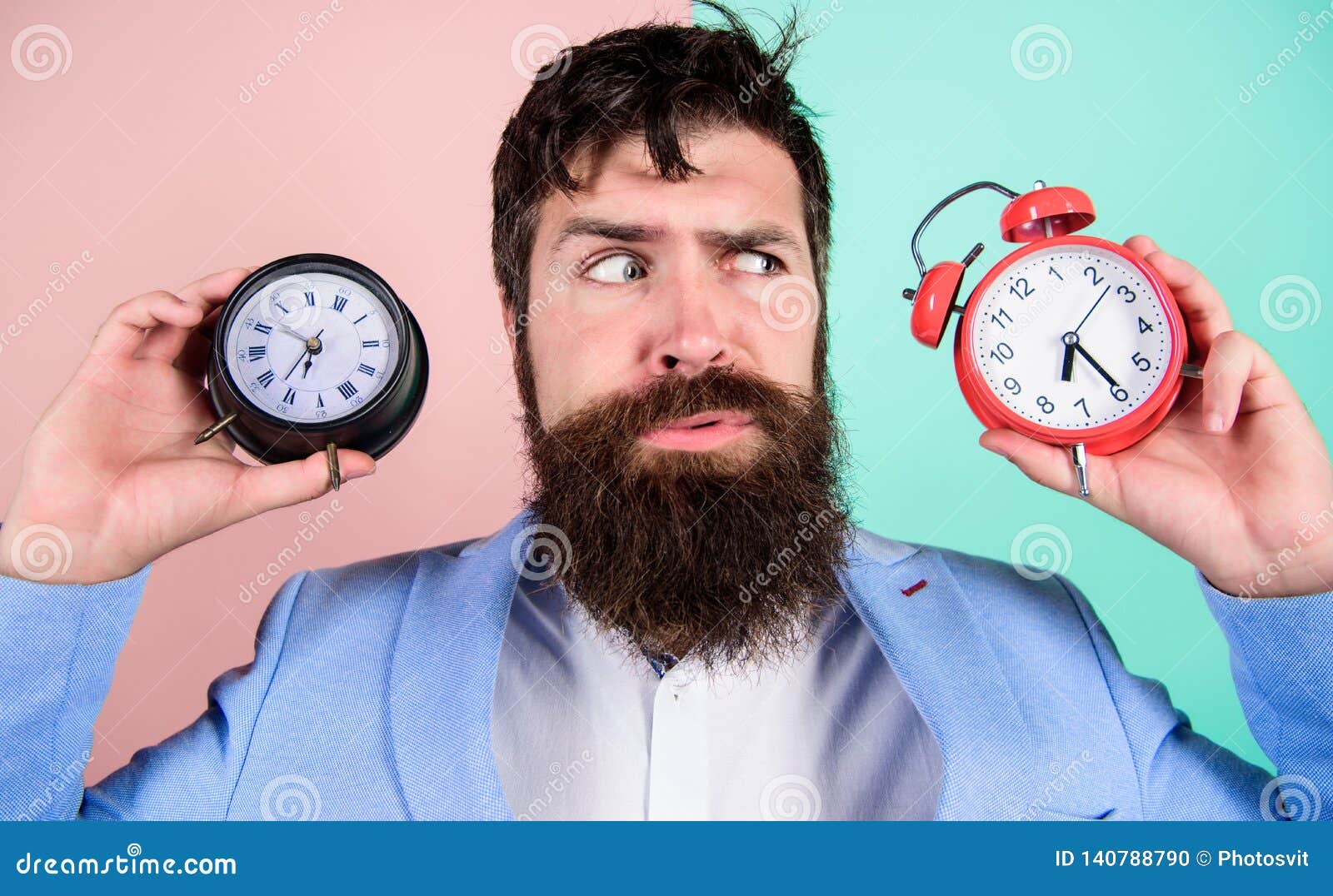 Guy Unshaven Puzzled Face Having Problems with Changing Time. Changing ...