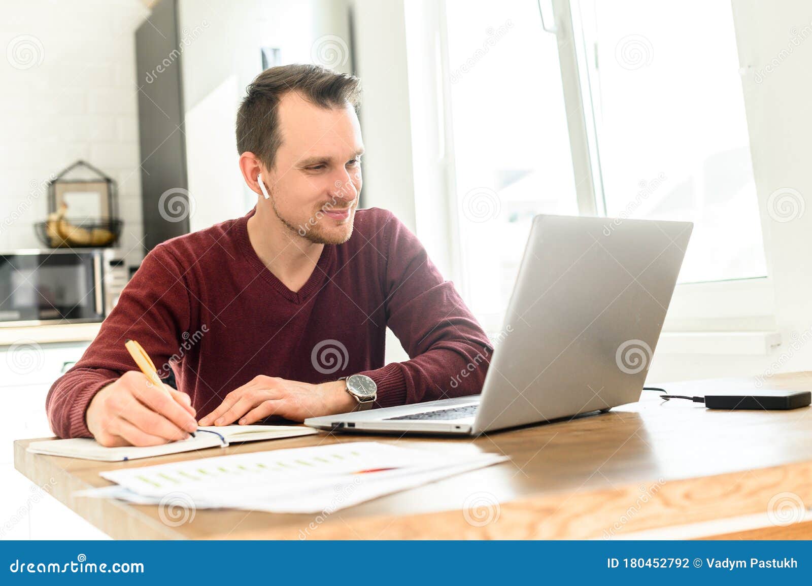 A Guy Uses Laptop for Distance Study Stock Photo - Image of laptop ...