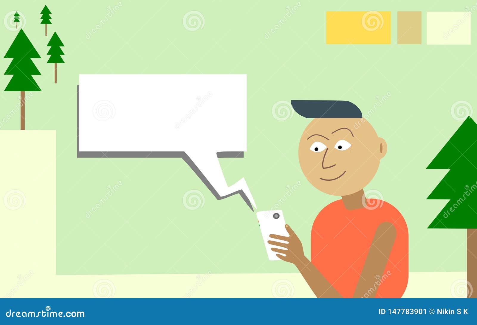 Guy Uses Mobile App with Great Enthusiasm and Eagerness. Stock Vector ...