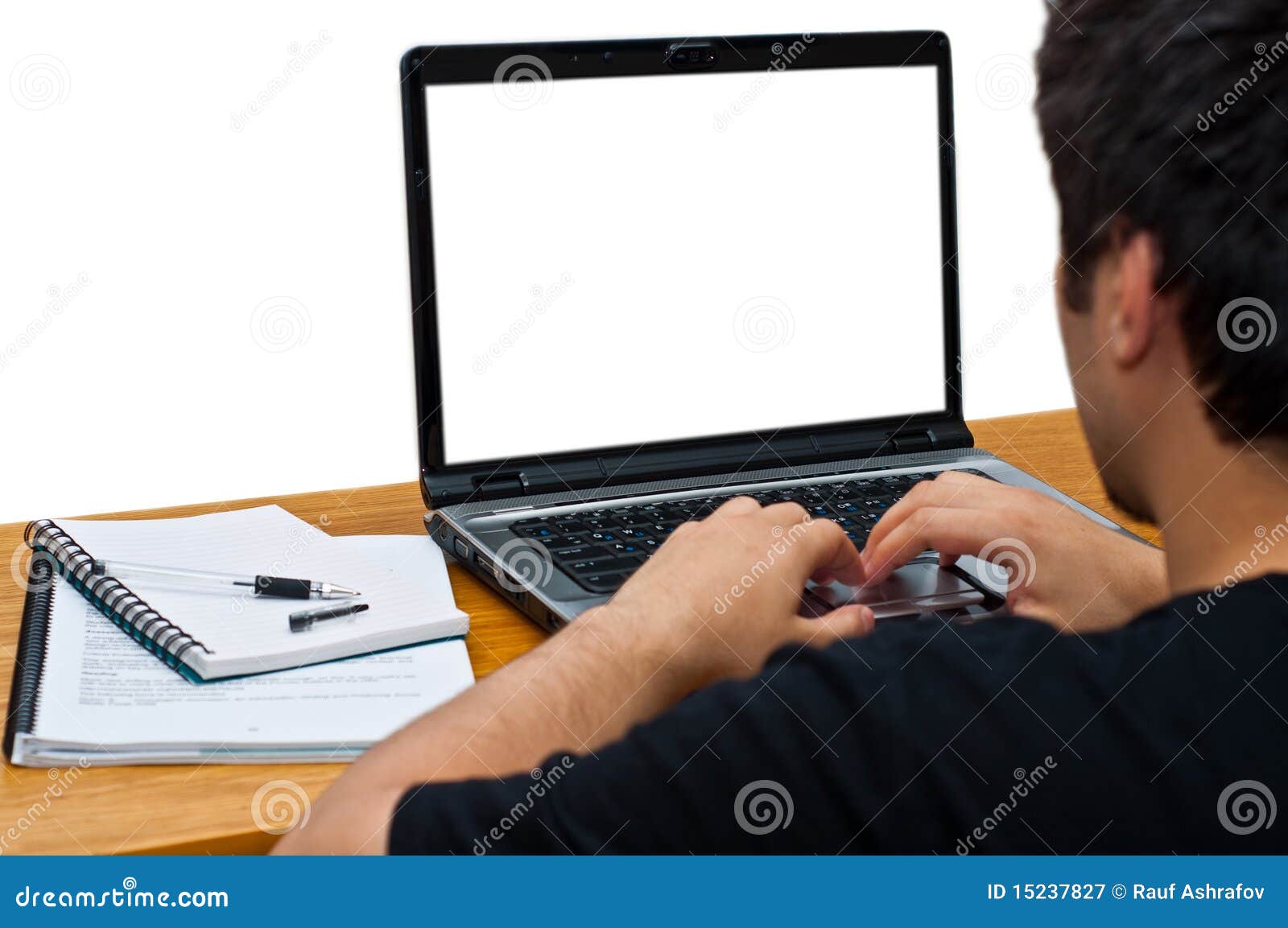 Guy using his laptop stock image. Image of keyboard, notes - 15237827