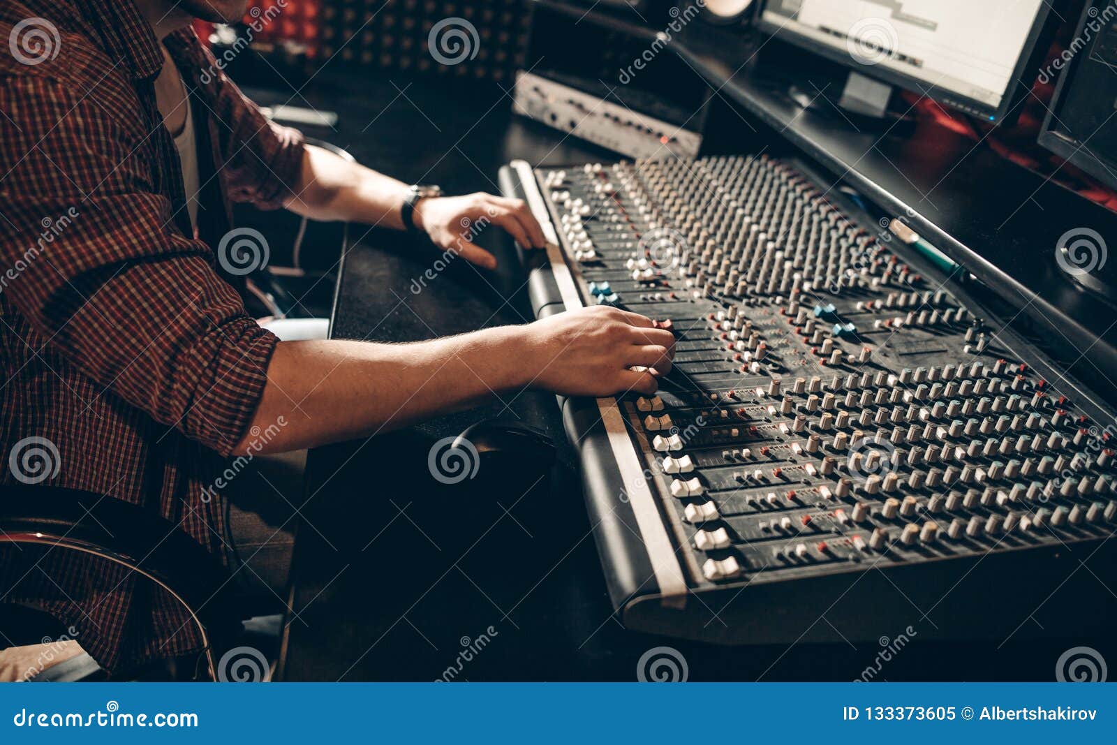 Guy is Using the Mixing Console Stock Image - Image of operator ...