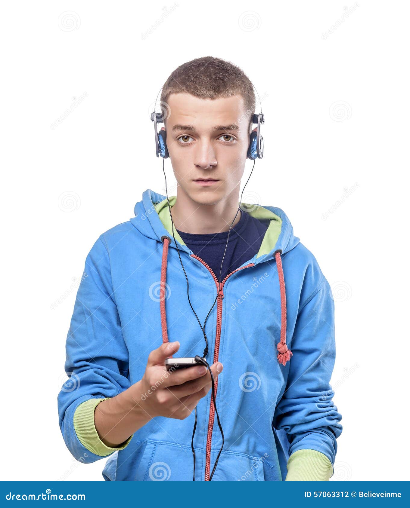 Guy Using Phone with Headphones Stock Photo - Image of male, adult ...