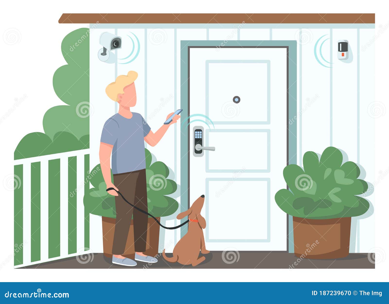 Guy Using Smart Home Security Flat Color Vector Faceless Character ...