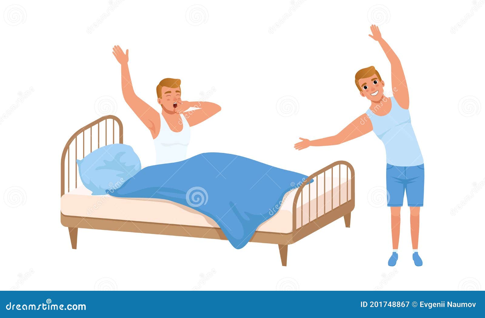 Guy Waking Up and Doing Morning Workout Set, Young Man Activity and ...