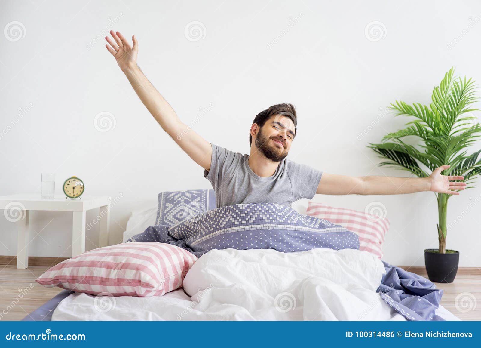 Guy is waking up stock photo. Image of rest, early, alarm - 100314486