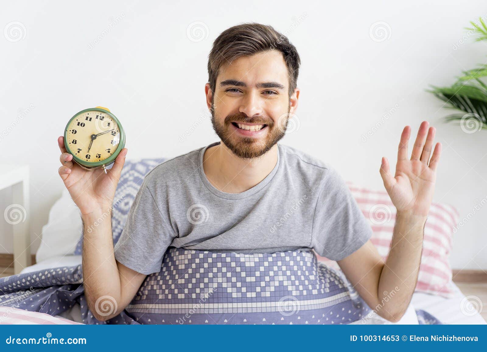 Guy is waking up stock image. Image of awake, bedroom - 100314653