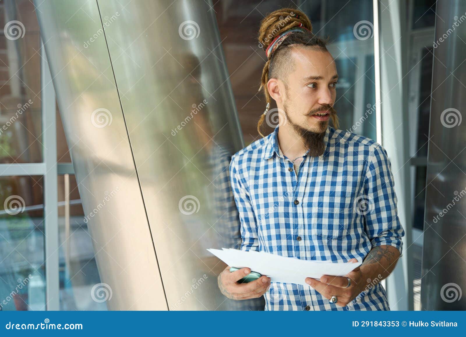 Guy Was Informal with Work Papers in Front View Window Stock Image ...