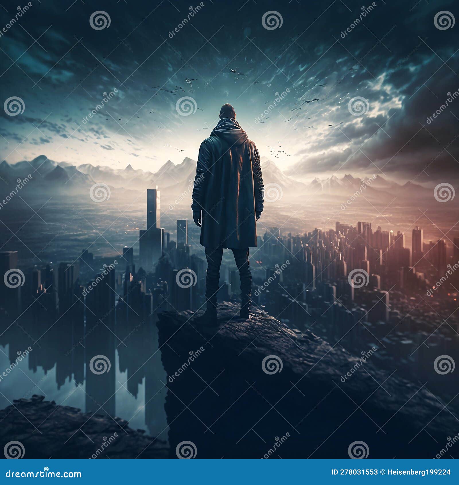 A Guy Watching a Secret City Digital Art Stock Illustration ...