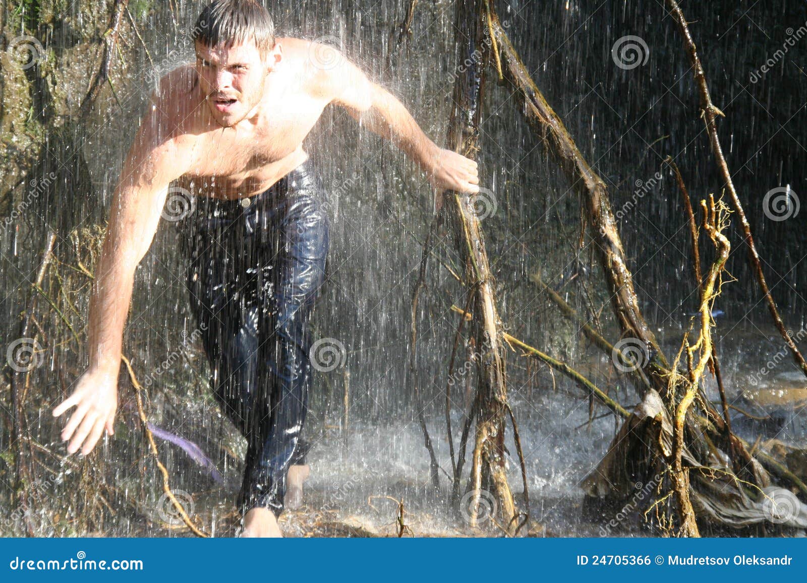 Guy and waterfall. stock photo. Image of recreation, outdoors - 24705366